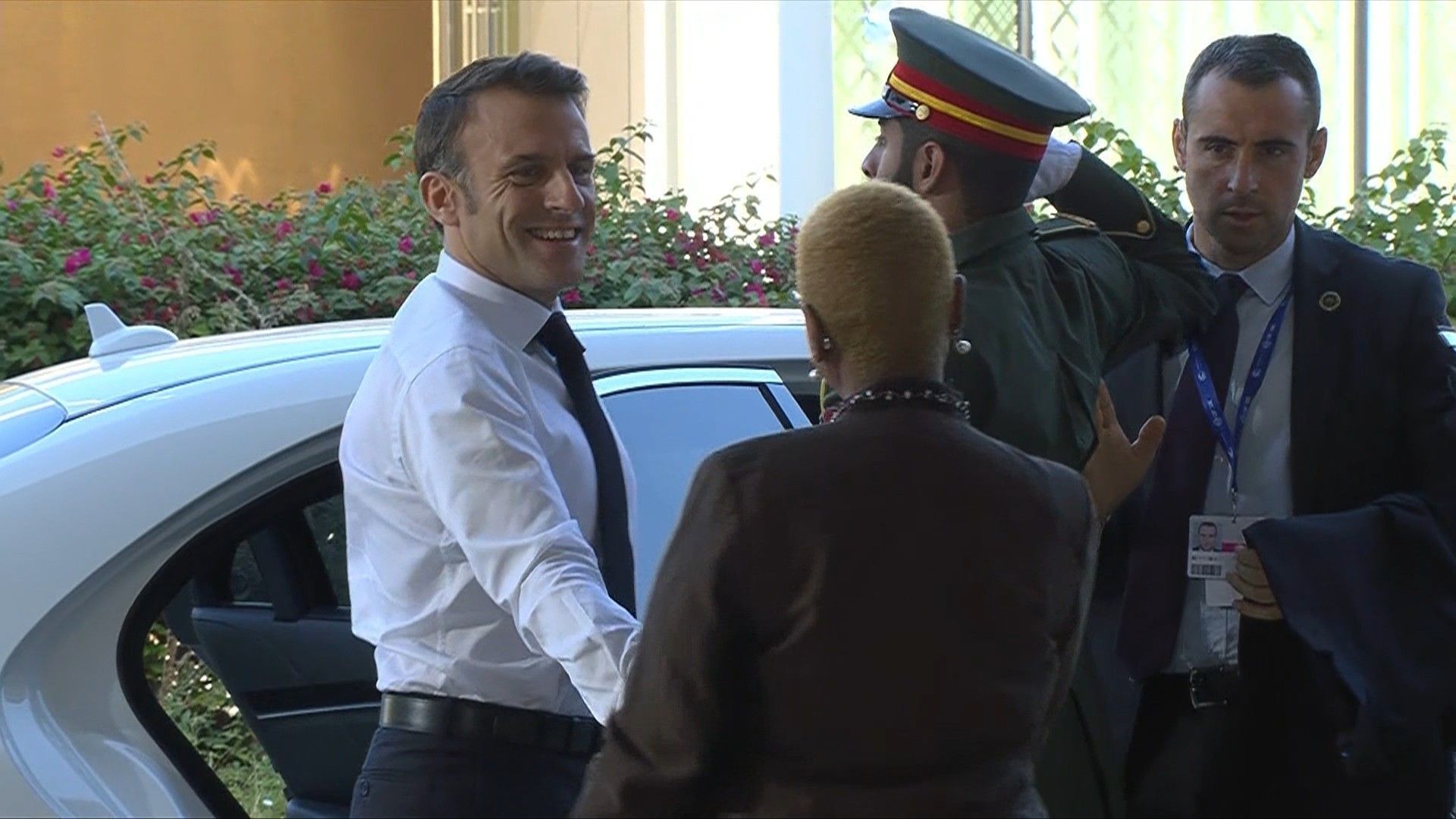 French President Emmanuel Macron arrives at COP28