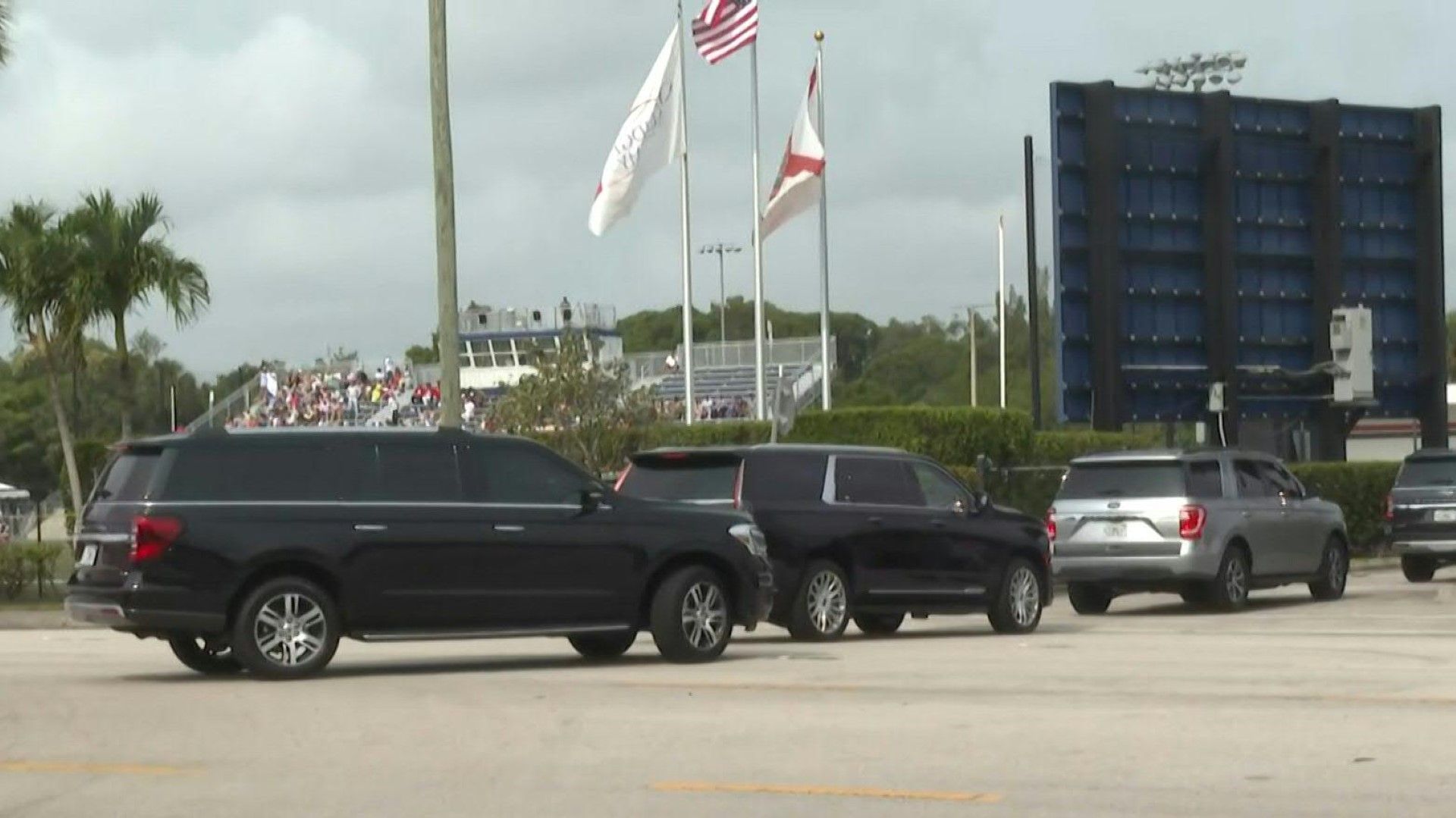 Donald Trump’s motorcade arrives for Barron Trump high school graduation