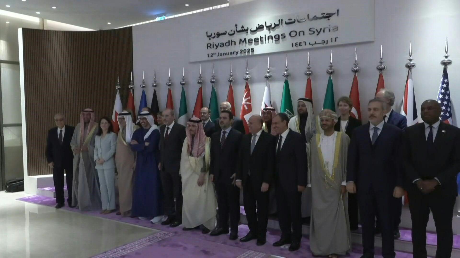 Group photo of Arab, EU diplomats during Riyadh meeting on Syria
